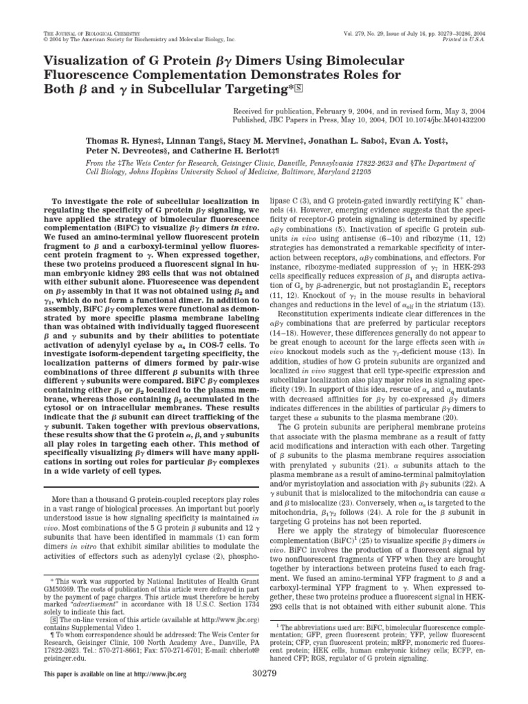 G Protein Beta & Gamma Subunit Subcellular Targeting (Berlot 2004 ...