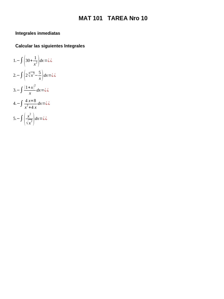 Tarea 10 Integrales Inmediatas | PDF