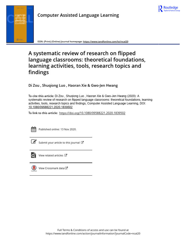 Zou (2020) A Systematic Review of Flipped Learning | PDF | Learning | Teachers