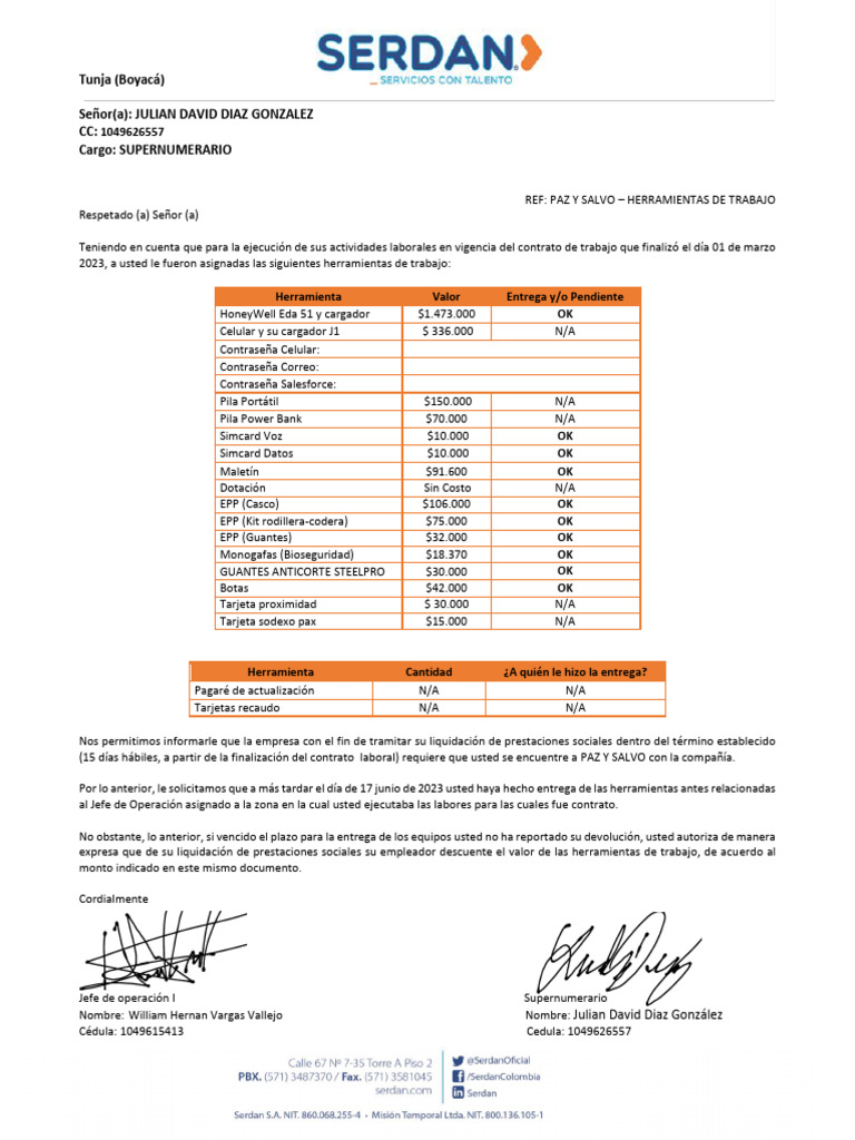 PAZ Y SALVO JULIAN AUGUSTO | PDF