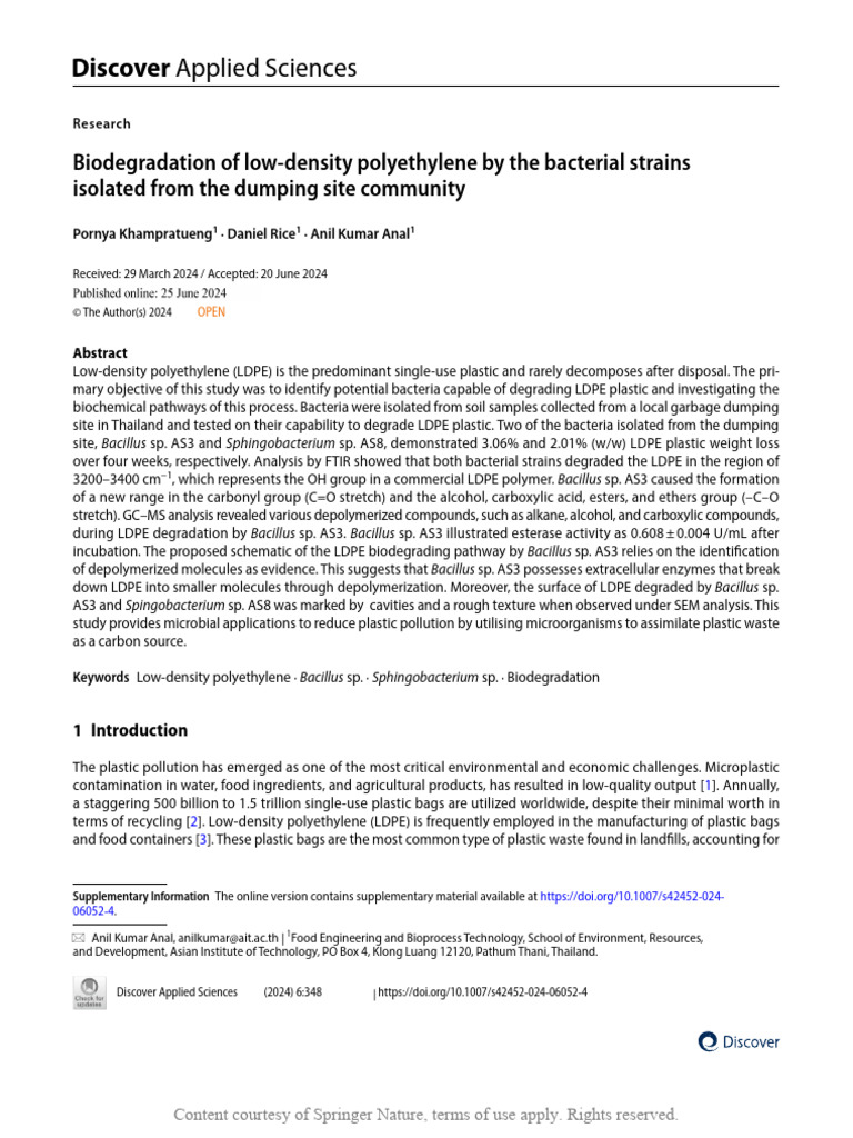 Biodegradation of Low-Density Polyethylene by The | PDF | Biodegradation | Plastic