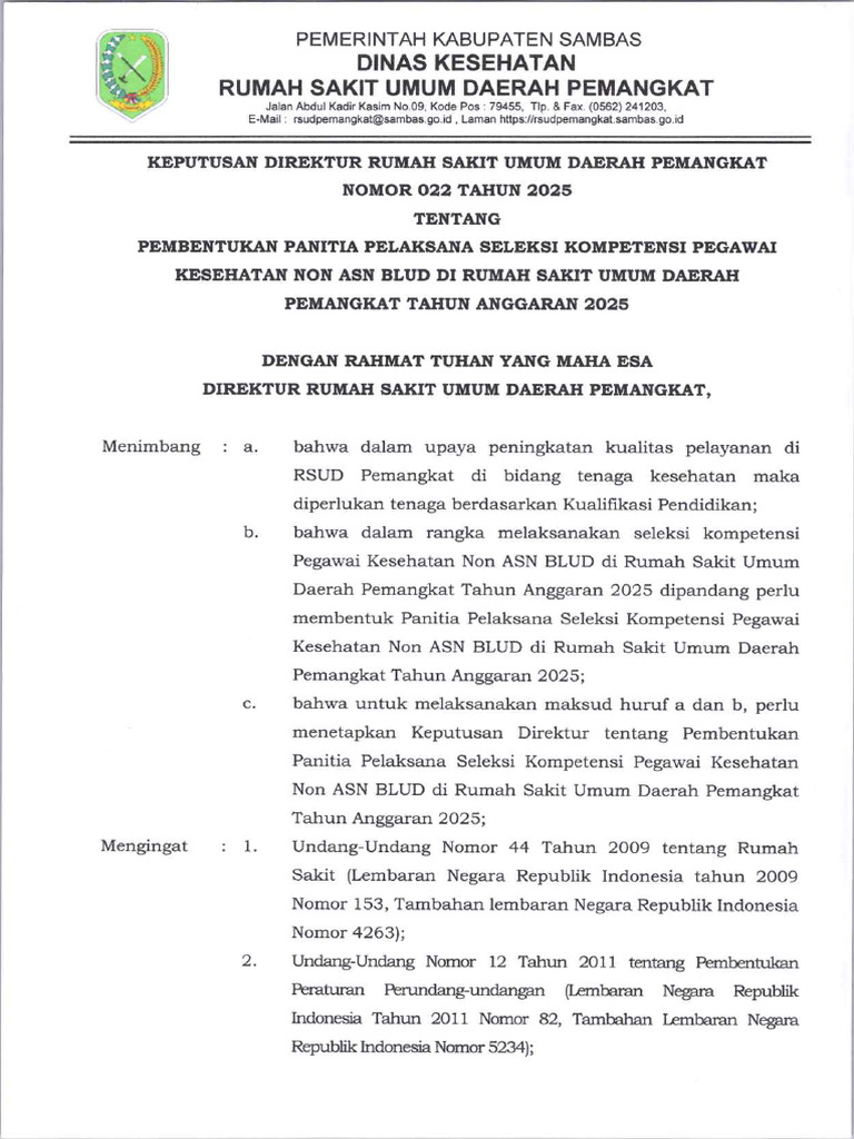 SK Pembentukan Panitia Pelaksana Seleksi Kompetensi Pegawai | PDF