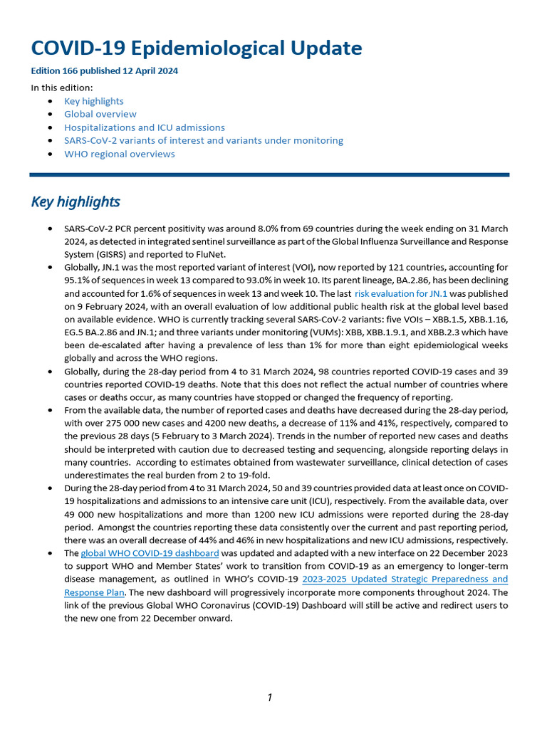 Covid-19 Epi Update 166 | PDF | Immunology | Health Sciences