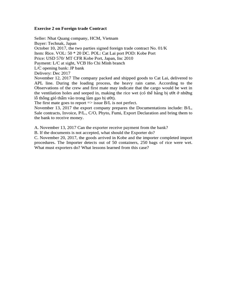 Exercise 2 On Foreign Trade Contract | PDF
