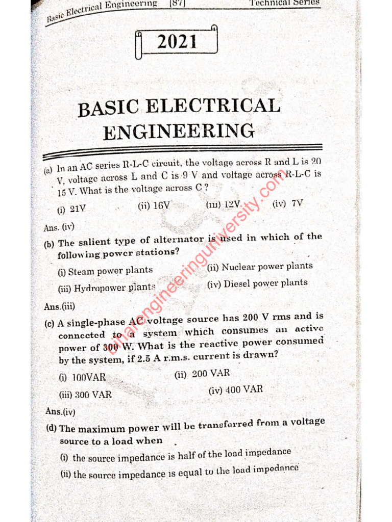 Bee 2021 Ee Beu Pyq Solution | PDF