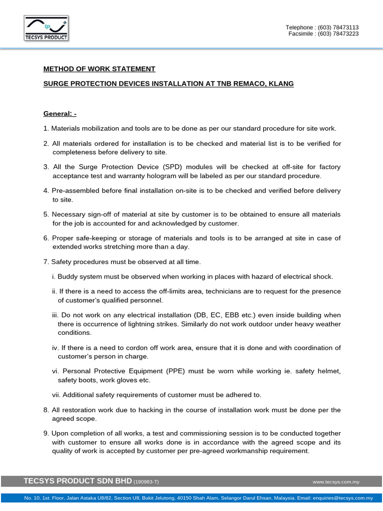 Method of Statement TNB Remaco | PDF | Electrical Engineering ...
