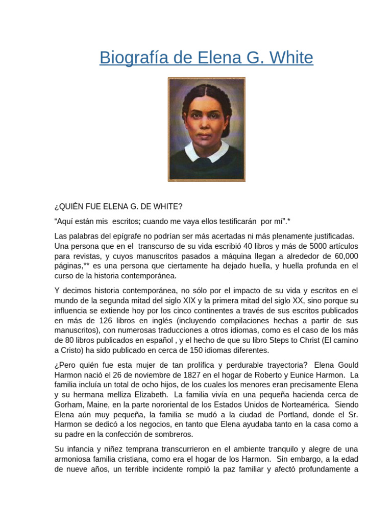 Biografía de Elena G. White | PDF | Iglesia Adventista del Séptimo Día | Fe