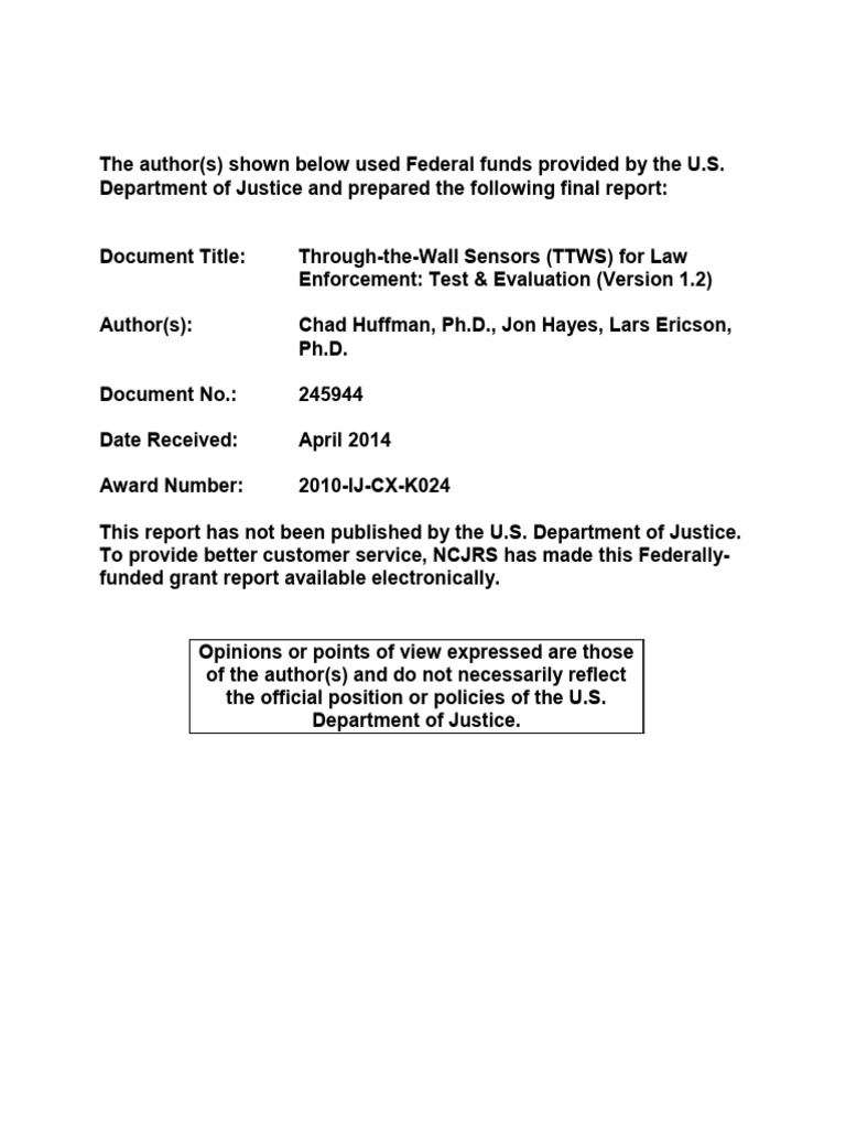 Through-the-Wall Sensors (TTWS) For Law Enforcement Test & Evaluation ...
