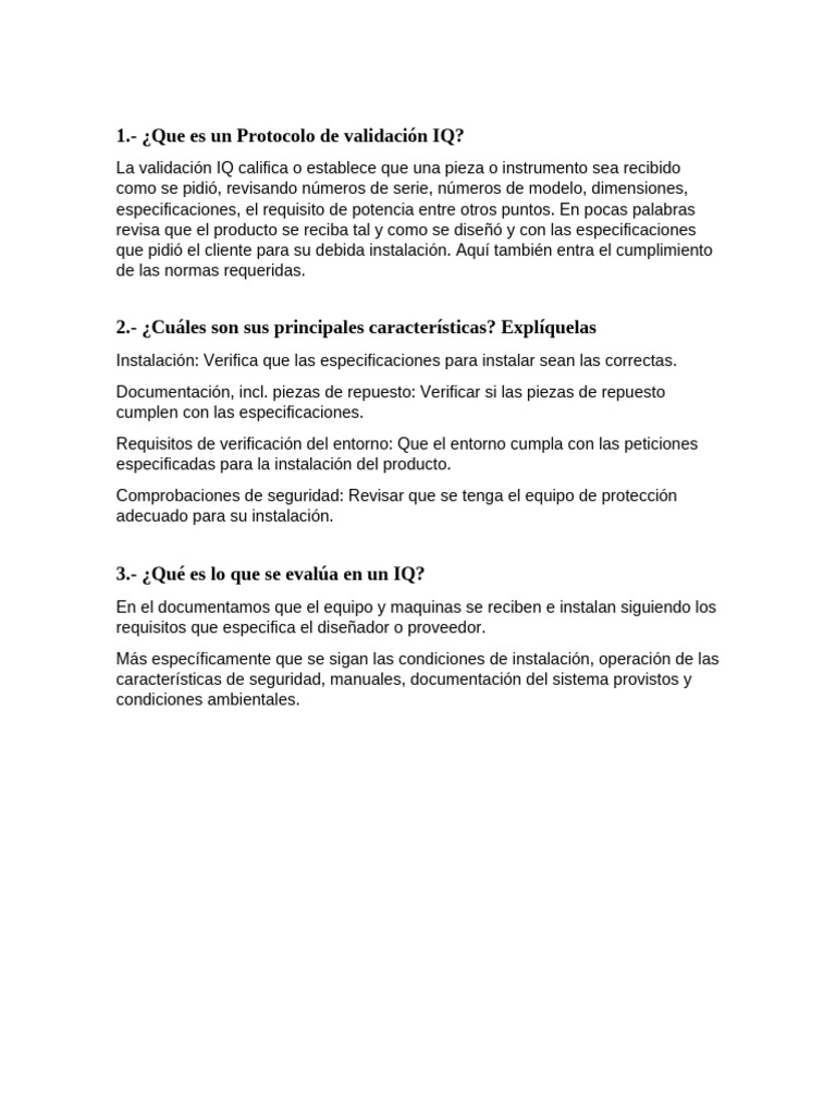 Protocolo de Validación IQ | PDF