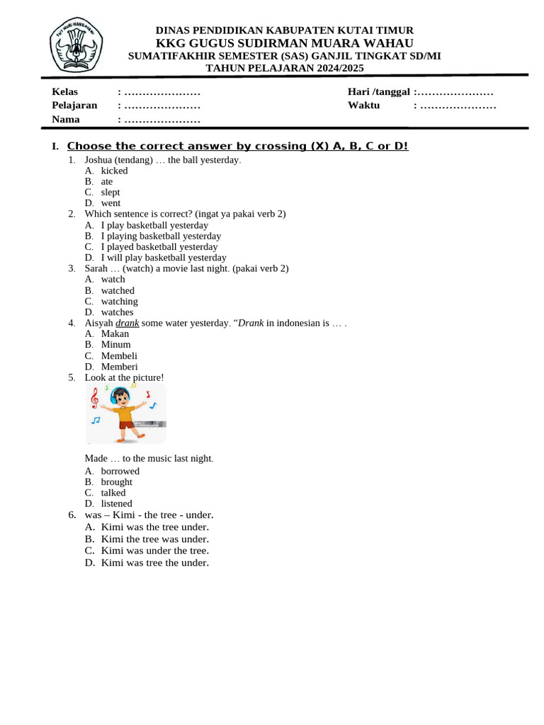 Soal Bahasa Inggris Kelas 6 | PDF | Grammar | Semantic Units