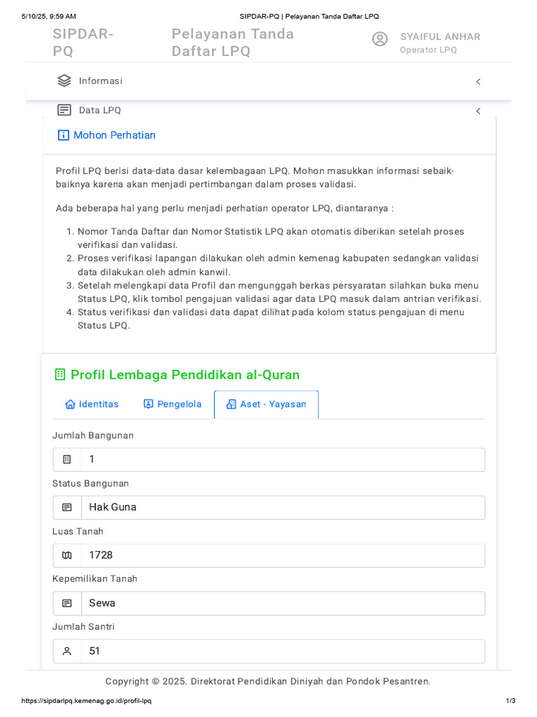 SIPDAR-PQ - Pelayanan Tanda Daftar LPQ 3 | PDF