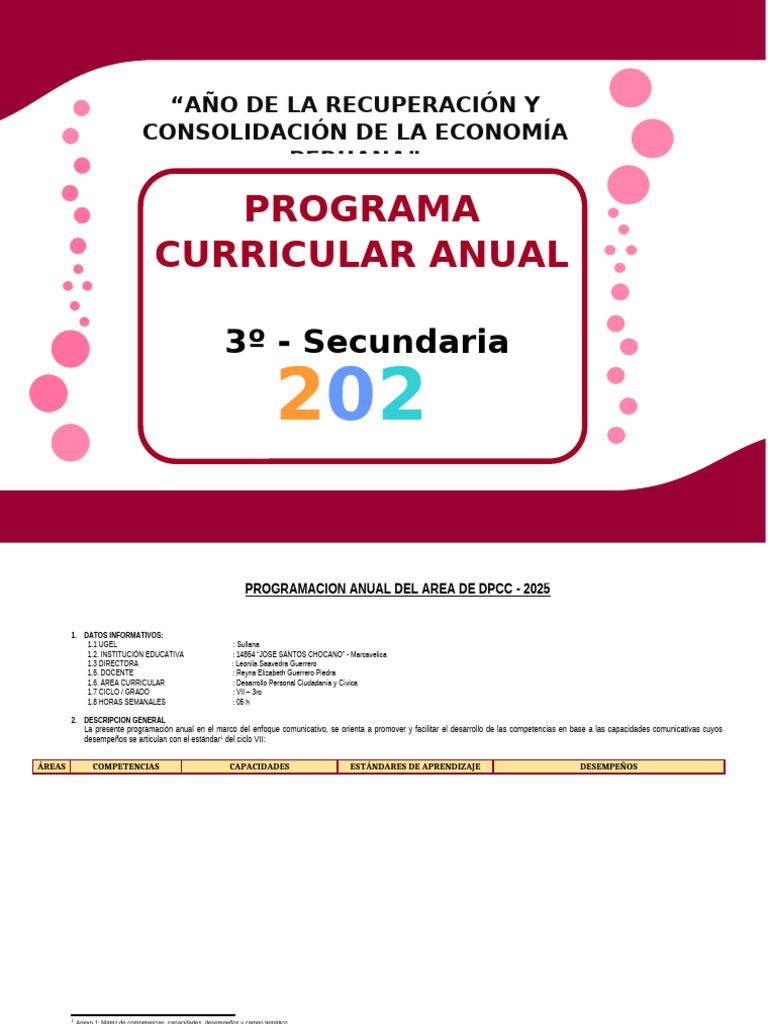 Programación Anual DPCC 2025 Perú | PDF | Aprendizaje | Plan de estudios
