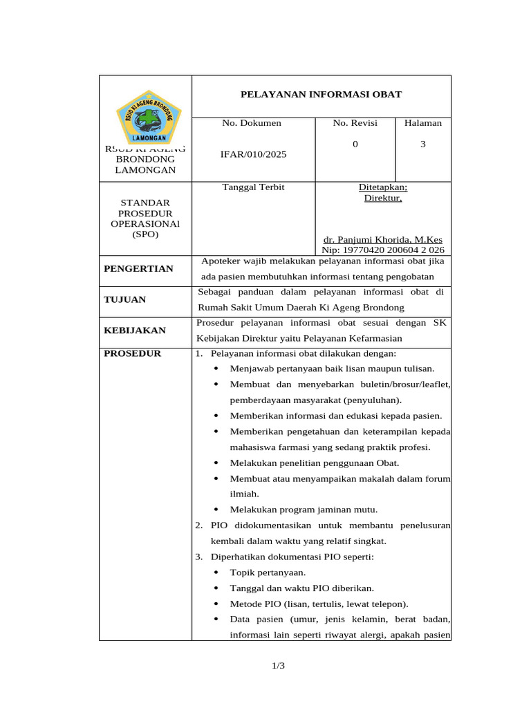 SOP pelayanan informasi obat. FIX | PDF