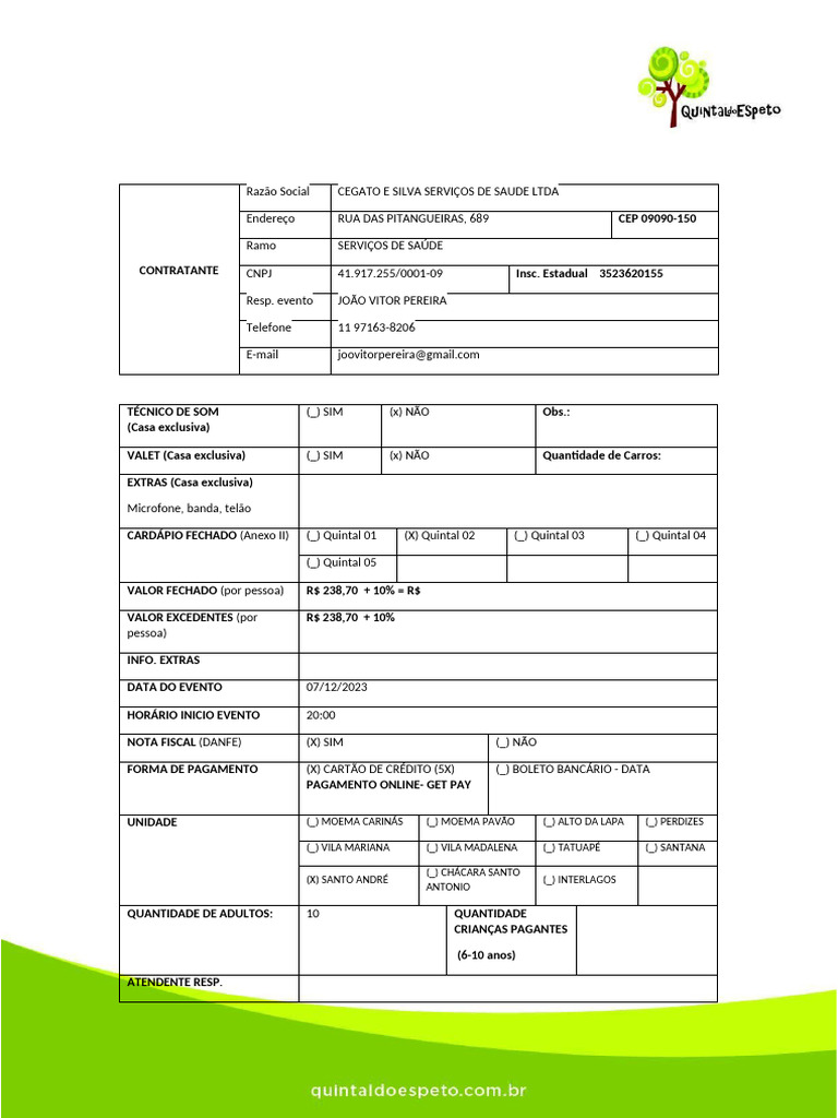 Contrato de Evento: Cegato e Silva Saúde | PDF