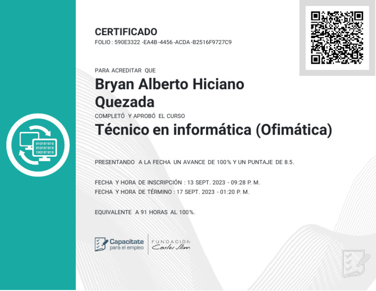 Certificado de Ofimatica | PDF