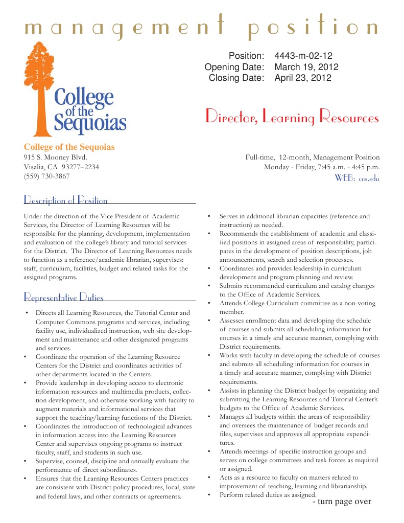 Director, Learning Resources 4443 | PDF | Library Science | Employment