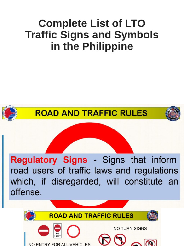 Complete List of LTO Traffic Signs and Symbols | PDF