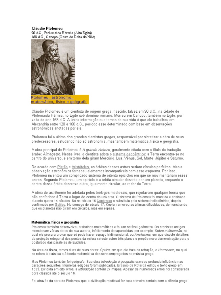 Cláudio Ptolomeu | Ptolomeu | Johannes Kepler