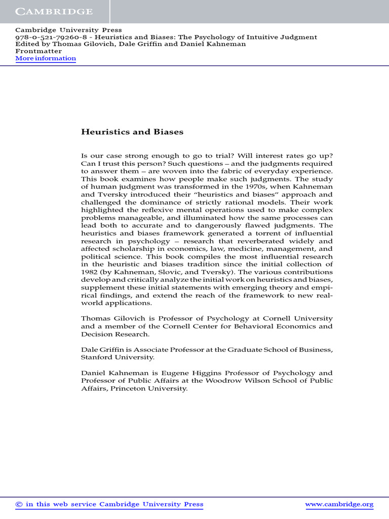 Heuristics and Biases The Psychology of | PDF | Heuristic ...