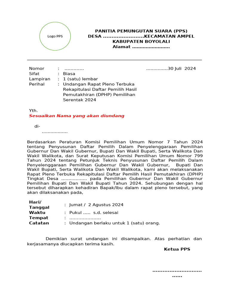 03 Draft Undangan DPHP PPS | PDF