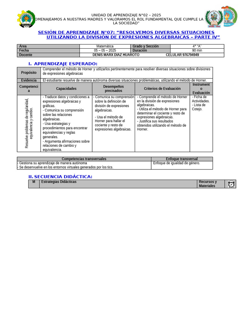 4°-SESION 07-UA2 - 2025 | PDF | Aprendizaje | Evaluación