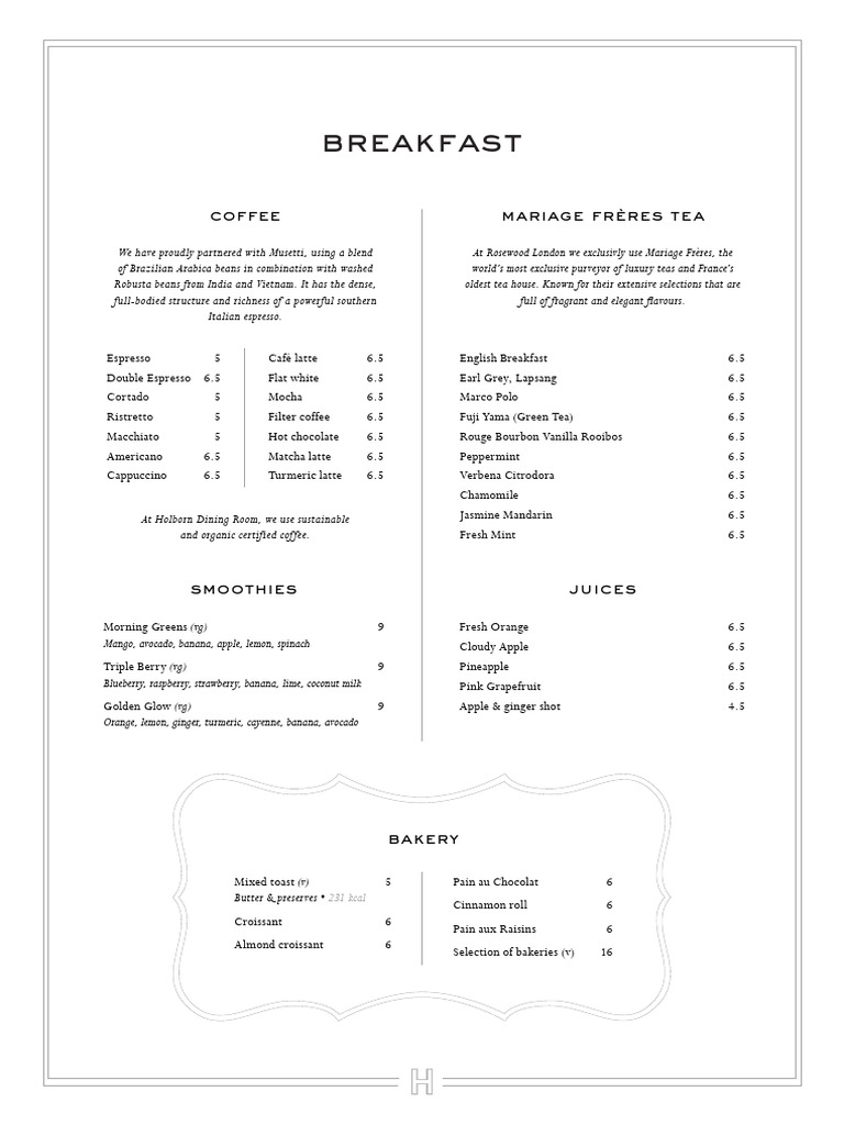 Holborn Dining Room Breakfast Menu | PDF | Bacon | Sausage