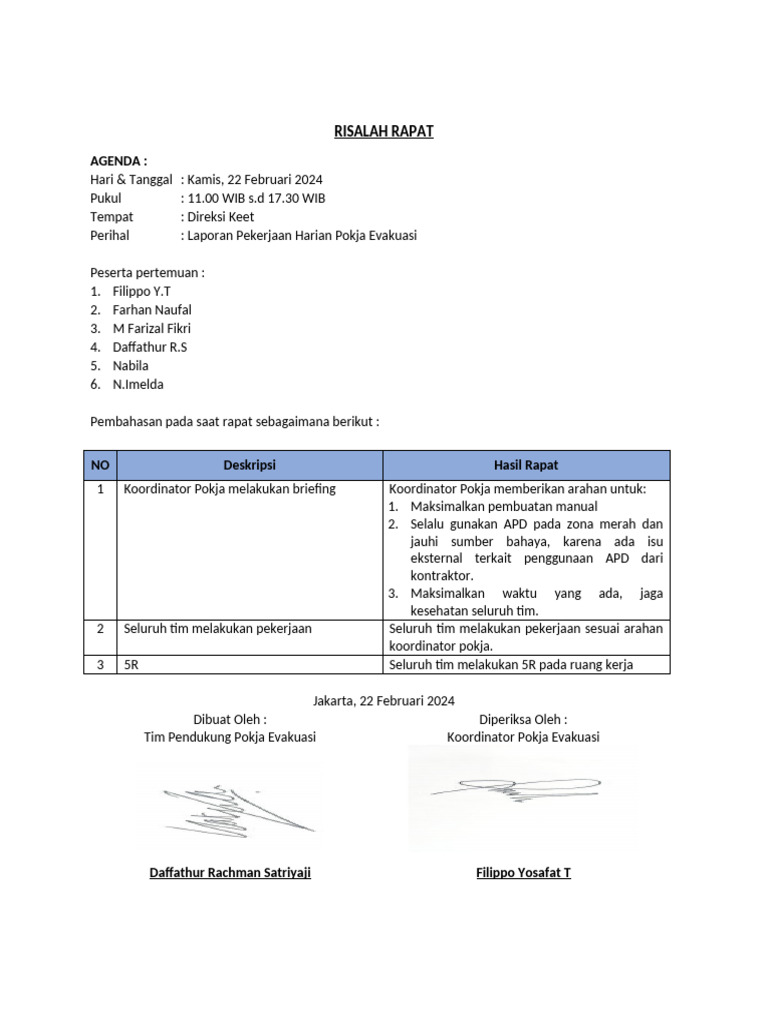 Risalah Laporan Harian 22-2-24 | PDF