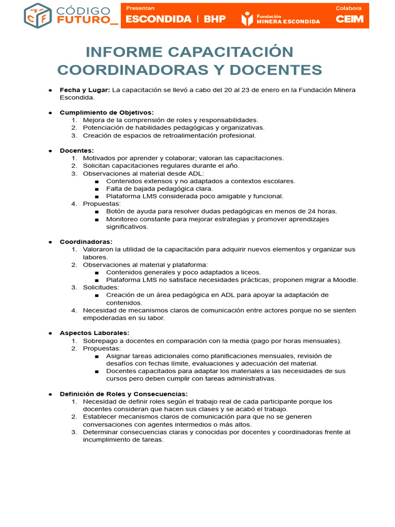 Informe Ejecutivo Cap.coord y Doc. (1) | PDF | Enseñando | Moodle