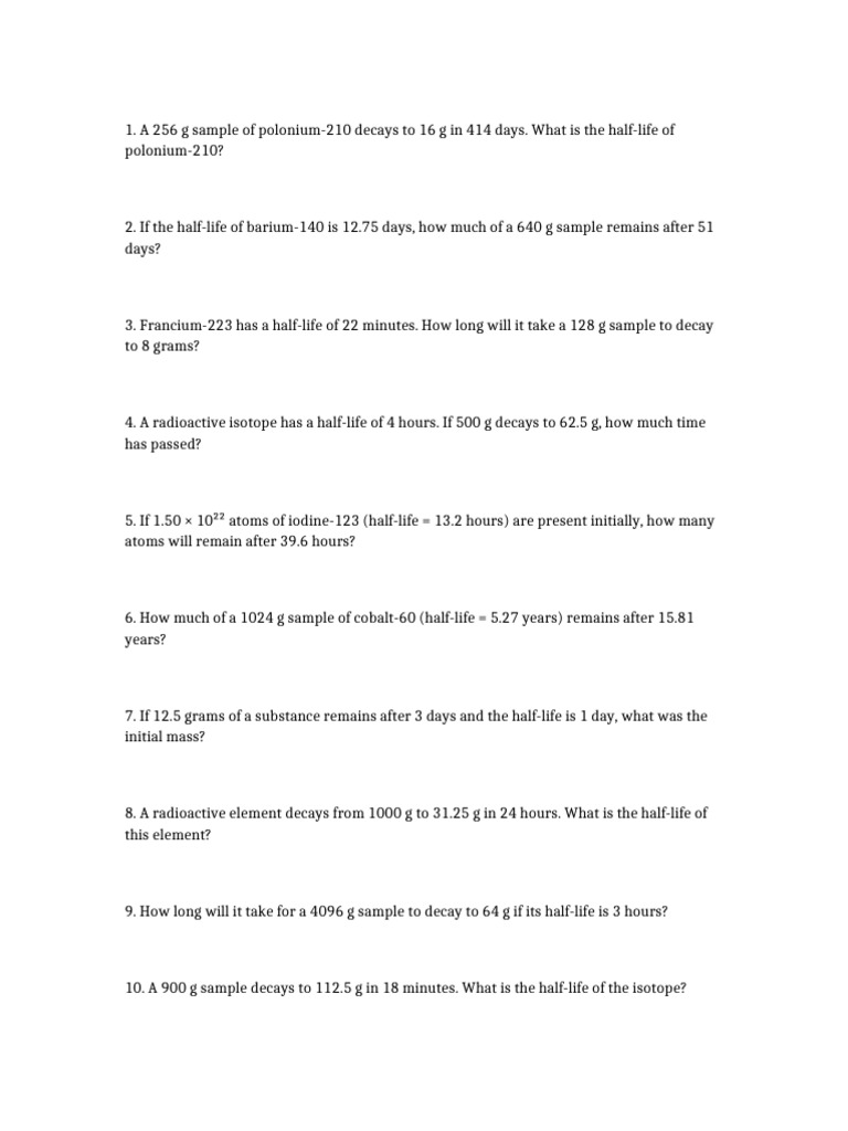 Half Life Practice Problems 5.1.2025 | PDF