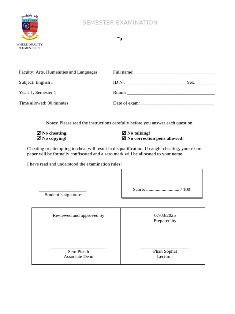 Cover Page - Final Exam | PDF | Malala Yousafzai | Linguistics