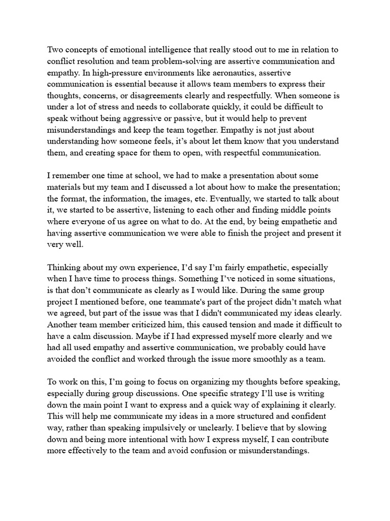 Emotional Intelligence Reflection | PDF