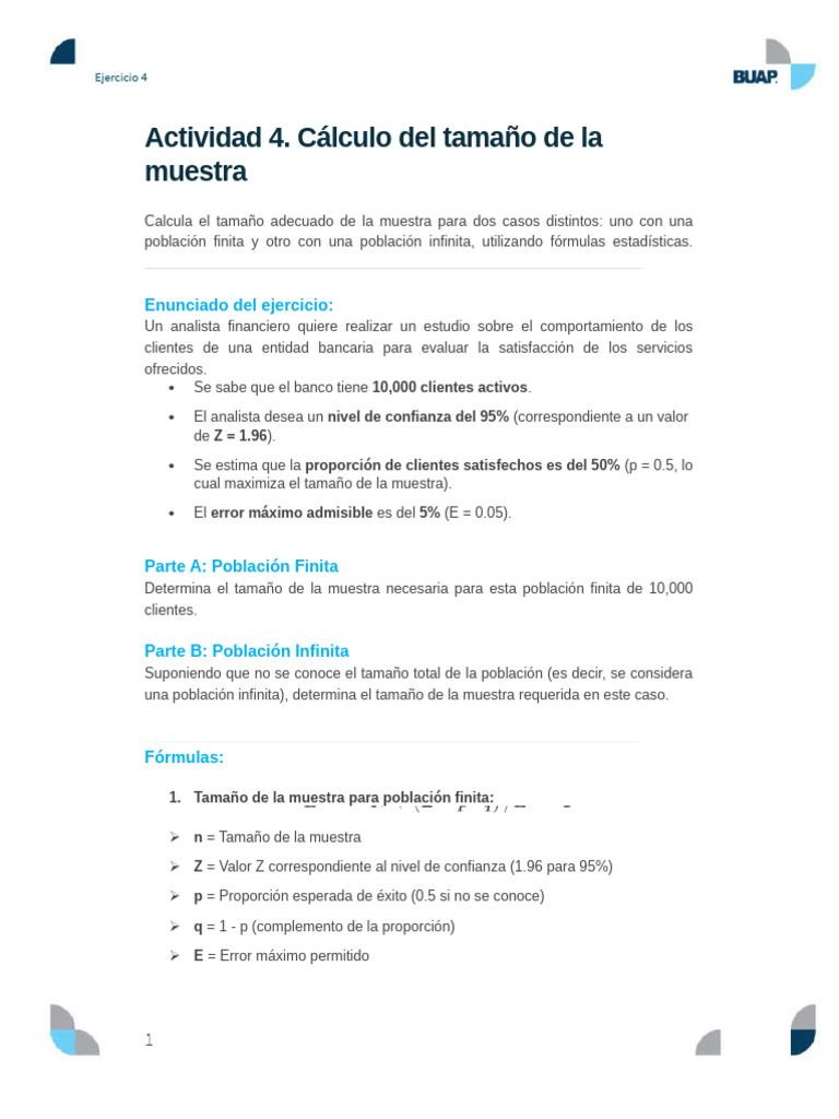 Actividad 4 Calculo Del Tamano de La Muestra | PDF | Determinación del ...