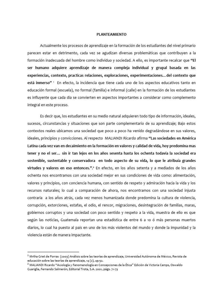 Planteamient o | PDF | Sociedad | Aprendizaje