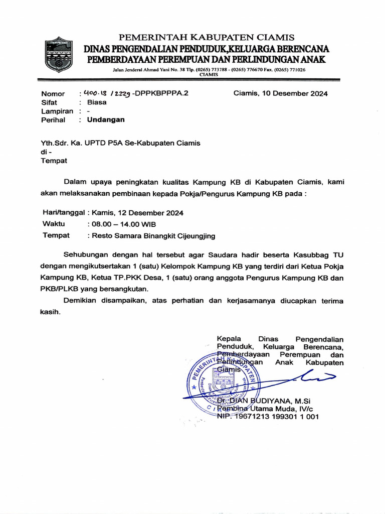 Surat Undangan UPTD | PDF