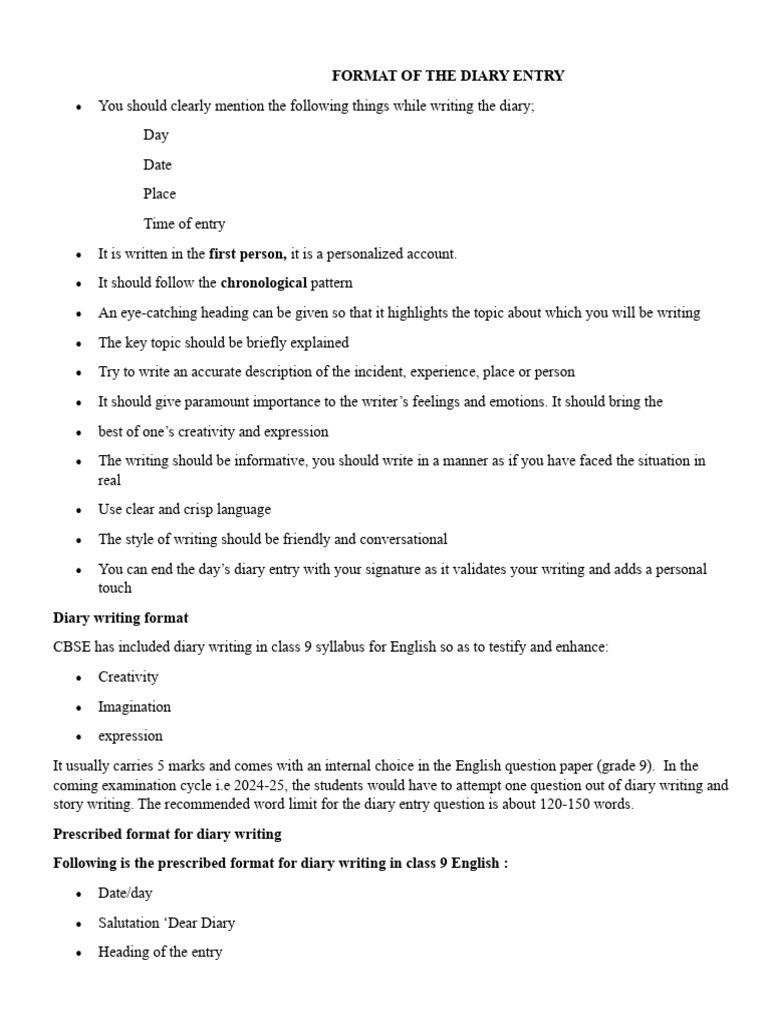 Format of The Diary Entry | PDF
