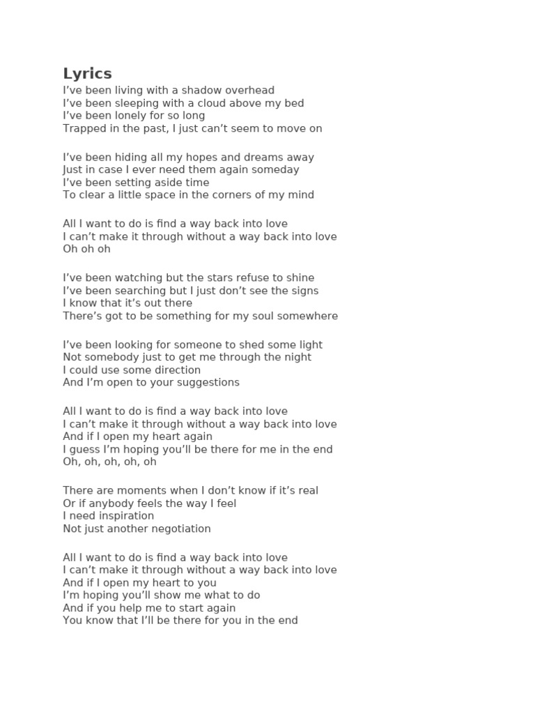 A Way Back Into Love Lyrics | PDF