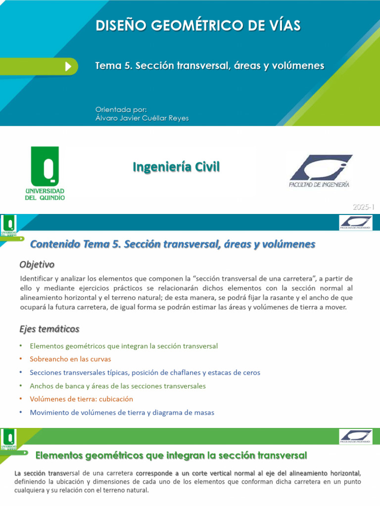 Tema 5. Sección Transversal, Áreas y Volúmenes | PDF | La carretera | Eje