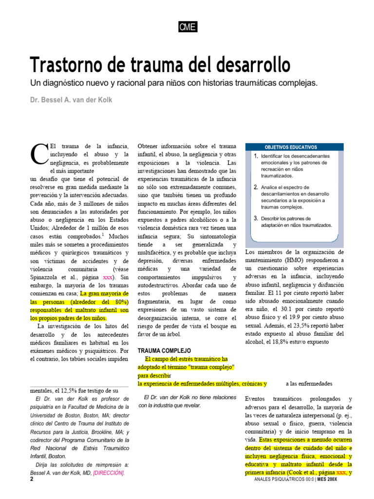 Diagnóstico de trauma infantil complejo | PDF | Trauma psicólogico ...