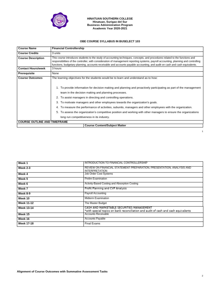 Financial Controllership.. | PDF | Educational Assessment | Business