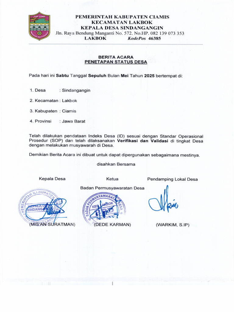LAMPIRAN - Berita Acara Indeks Desa 2025 | PDF