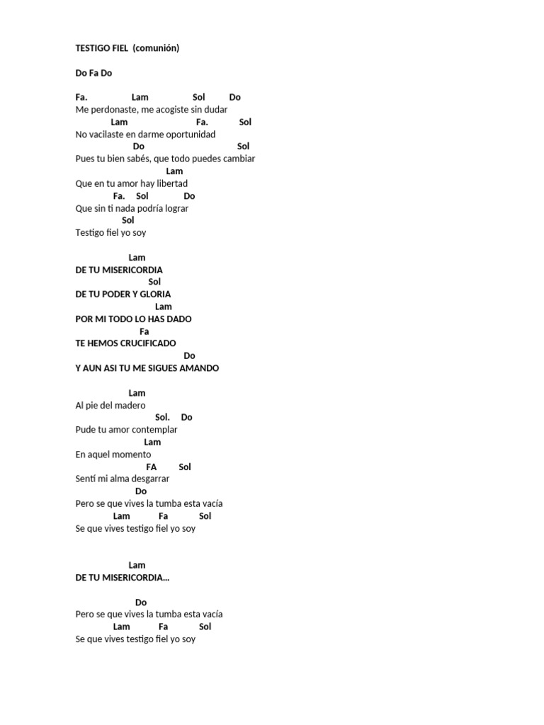 Testigo Fiel: Letra y Mensaje | PDF