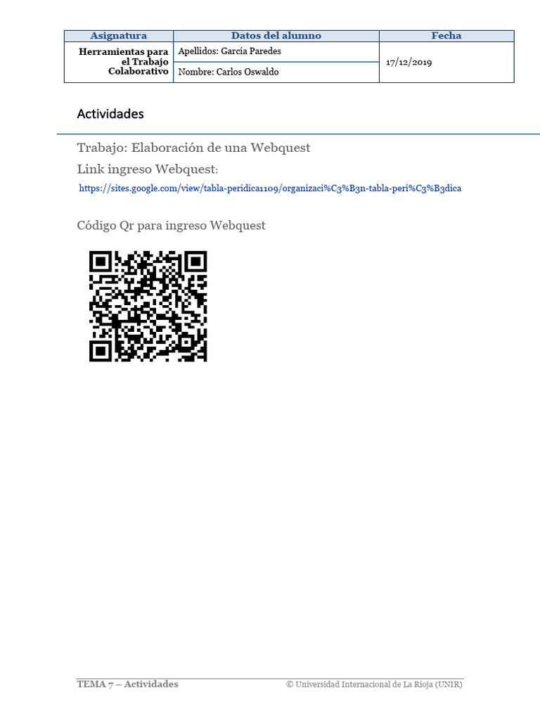 Webquest sobre la Tabla Periódica | PDF