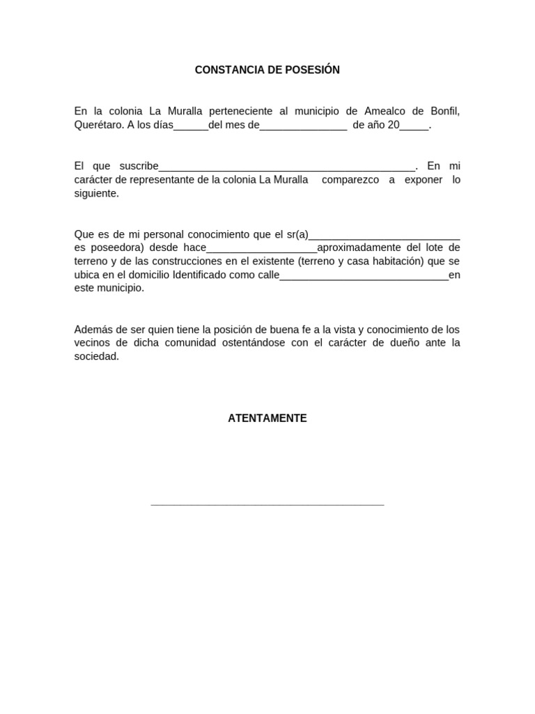 Constancia de Posesión | PDF