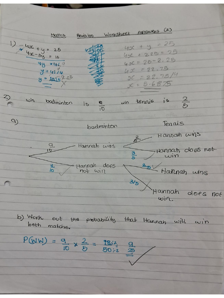 Maths Revision 2 Answer | PDF