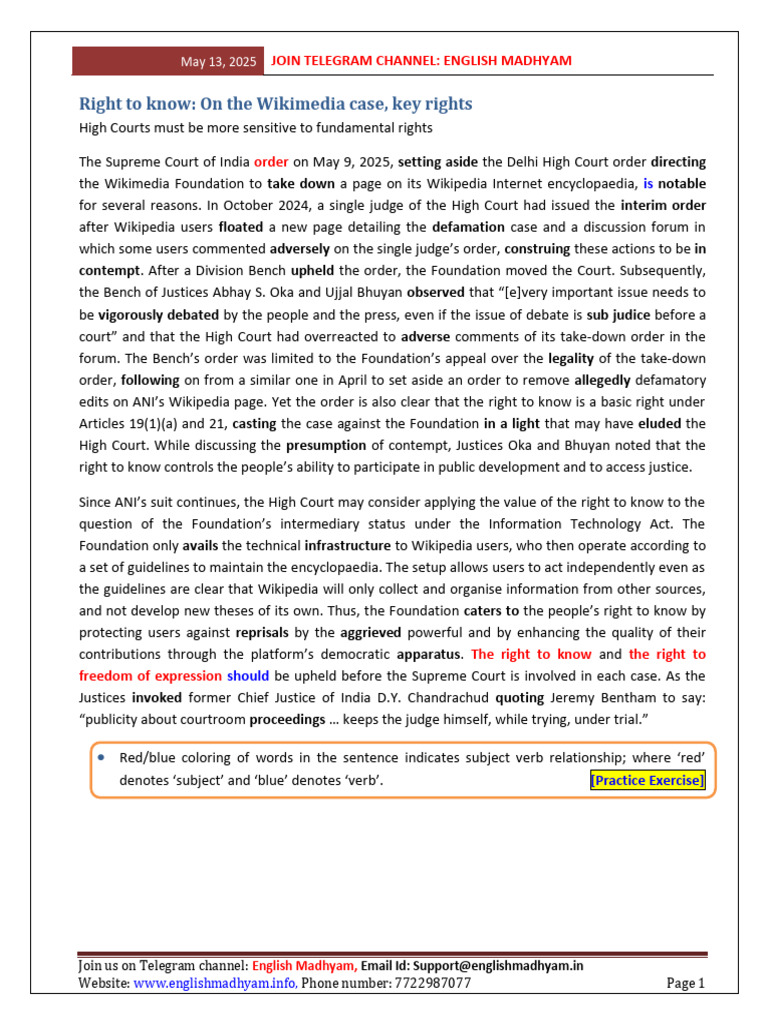 Right To Know - On The Wikimedia Case, Key Rights | PDF | Defamation ...