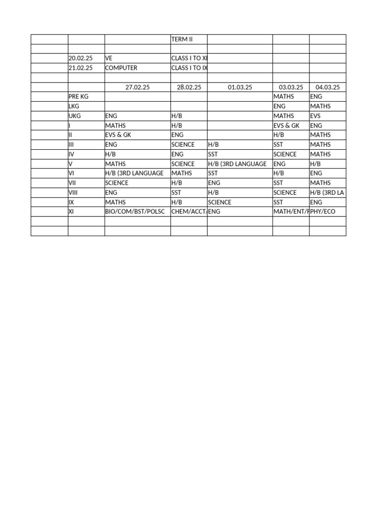 Term II Exam Schedule 2024-2025 | PDF
