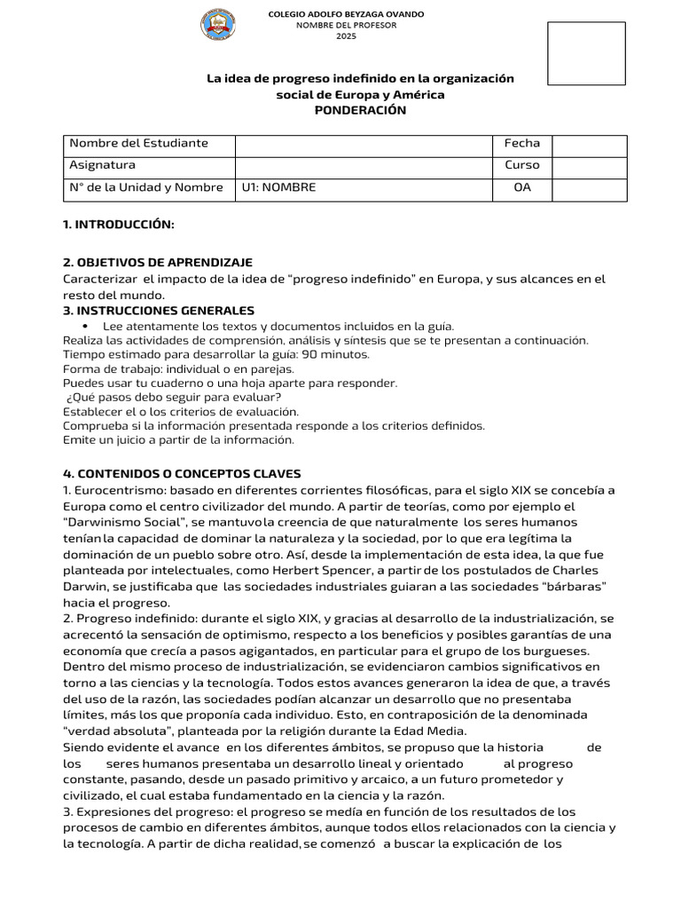 GUIAS SEGUNDO MEDIO La Idea de Progreso Indefinido | PDF | Dialéctico | Método científico