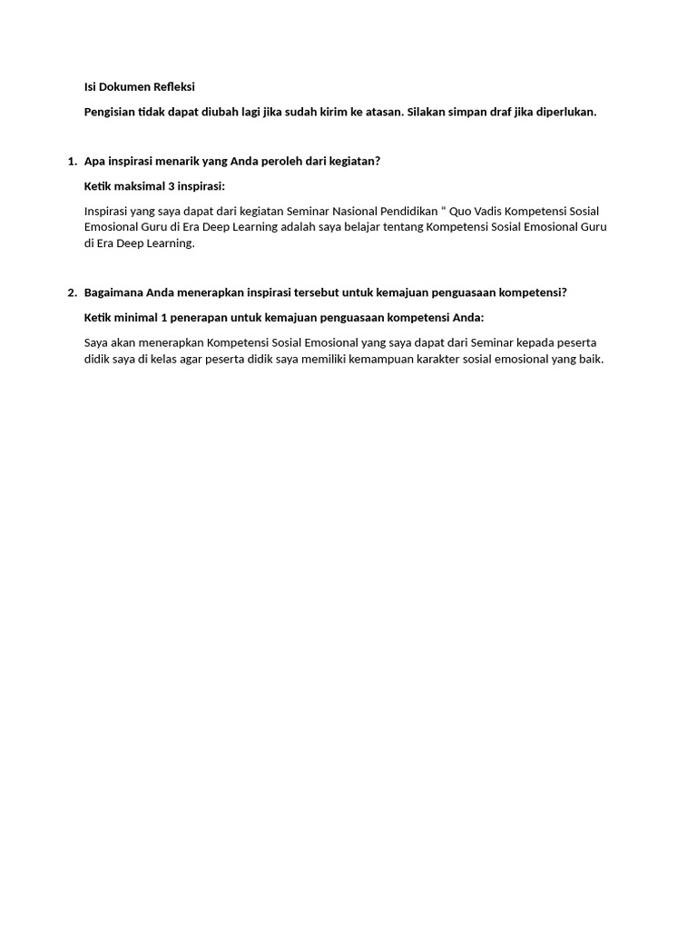 Contoh Isian 1 Refleksi Pengembangan Kompetensi Guru | PDF