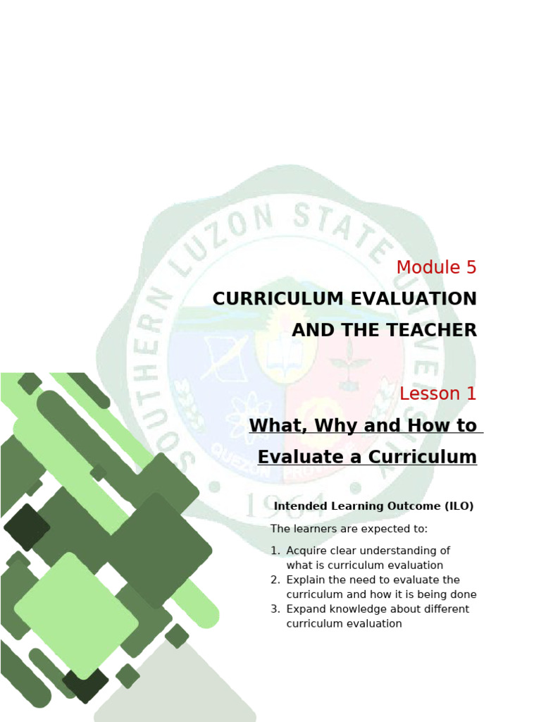 Module 5 Lesson 1 What, Why and How To Evaluate A Curriculum | PDF | Curriculum | Evaluation