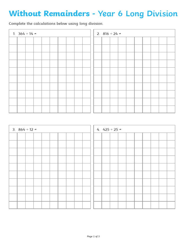 Year 6 Long Division Without Remainders | PDF